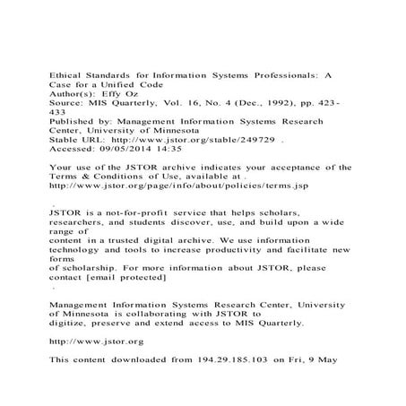 Ethical Standards for Information Systems Professionals A Cas | DOCX ...