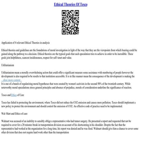 Ethical Theories Of Tesco | PDF