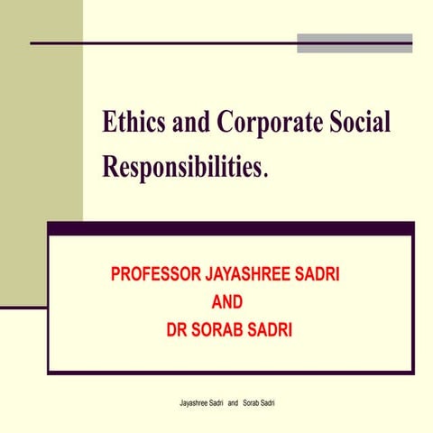 Ethics and corporate social responsibilities | PPT