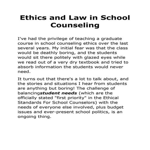 Ethics and law in school counseling | DOC