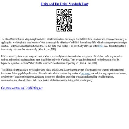 Ethics And The Ethical Standards Essay | PPT