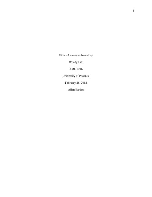 Ethics Awareness Inventory (paper) | PDF