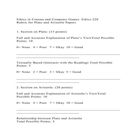 Ethics in Cinema and Computer Games Ethics 228Rubric for Plato .docx