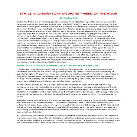 ETHICS IN LABORATORY MEDICINE – NEED OF THE HOUR | PDF