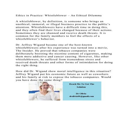 Ethics in Practice Whistleblower – An Ethical Dilemma A whistl.docx