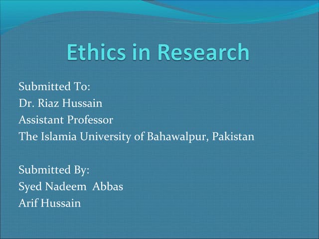 Research methodology ethical issues in research an assignment | PDF