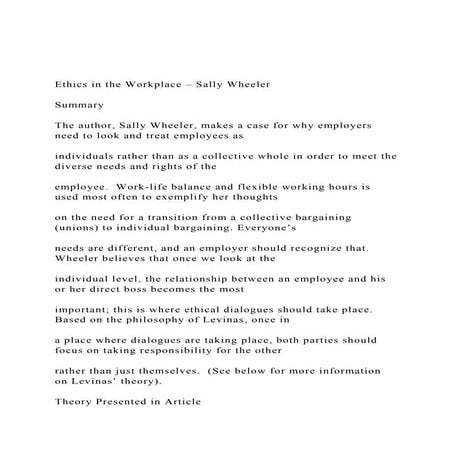 Ethics in the Workplace – Sally Wheeler Summary The au.docx