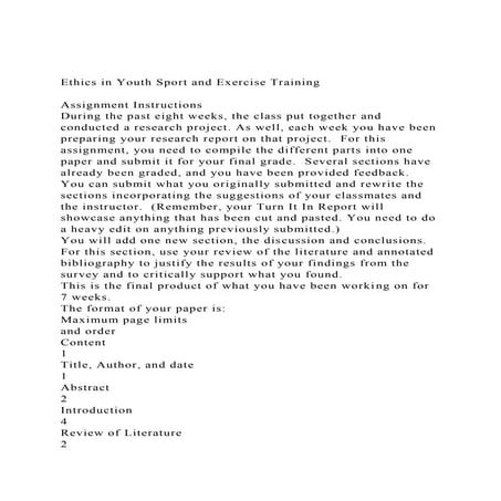 Ethics in Youth Sport and Exercise Training Assignment Instr.docx