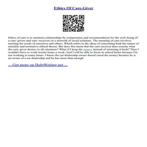Ethics Of Care-Giver | PDF