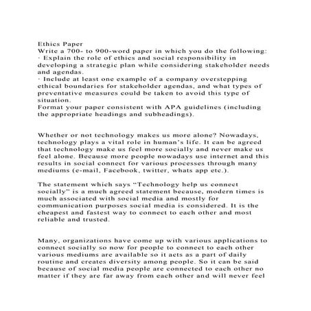 Ethics Paper Write a 700- to 900-word paper in which you do the .docx