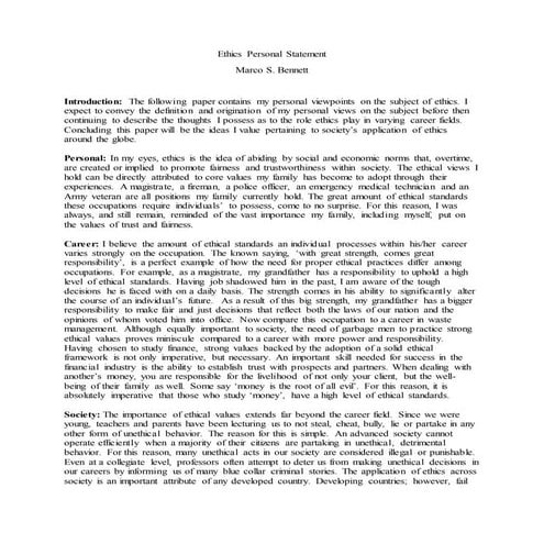 Ethics personal statement | DOCX | Careers