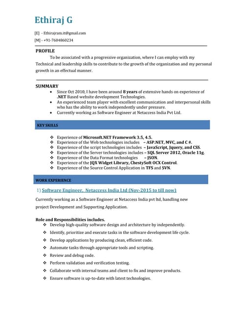Software Engineer With 8 Years Experience In C Mvc Jquery Json Sql Server 2012 Jqx 7239