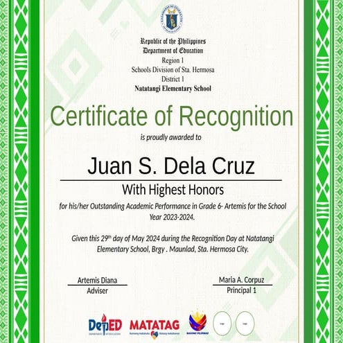 Ethnic-Inspired Recognition Certificate for Academic Excellence ...