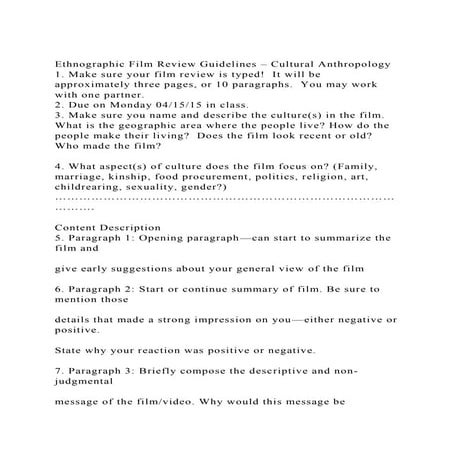 Ethnographic Film Review Guidelines – Cultural Anthropology1. Ma.docx