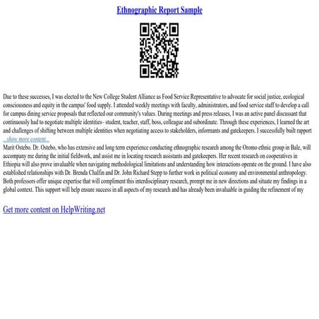 Ethnographic Report Sample | PDF