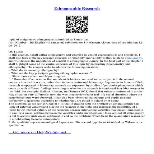 Ethnographic Research | PDF