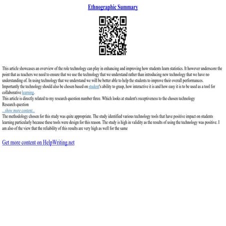 Ethnographic Summary | PDF