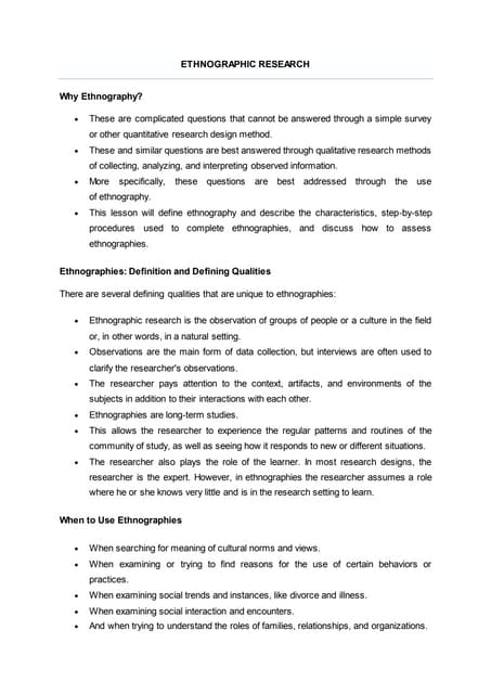 Ethnography Research | PPT