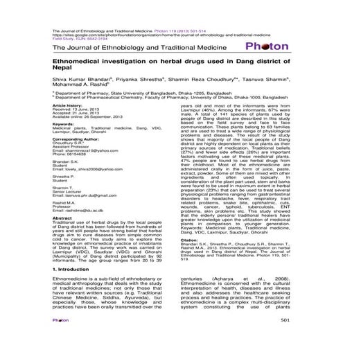 Ethnomedical investigation on herbal drugs used in dang district of ...