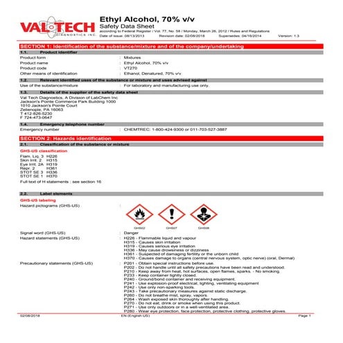m13 Ethyl alcohol 70% msds sheet | PDF