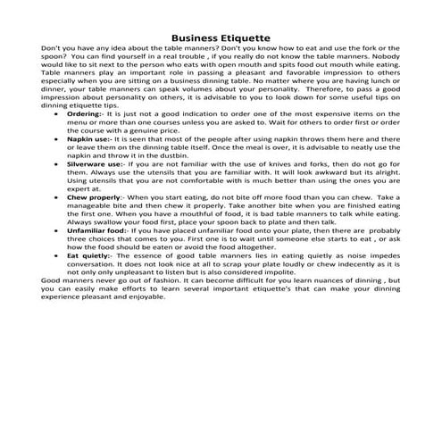 Etiquette classes | DOC