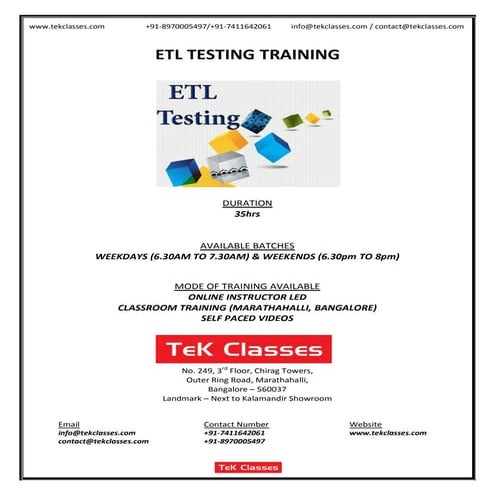 Etl Testing Training Etl Testing Training In Bangalore Pdf 