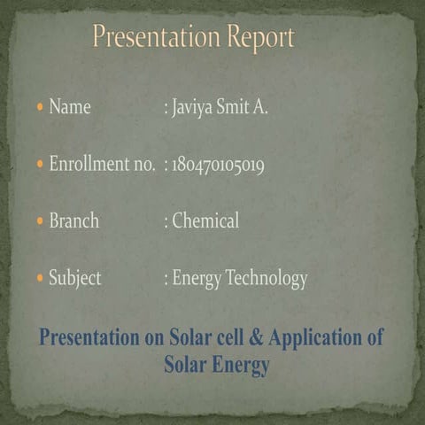 Ppt on solar cell | PPTX