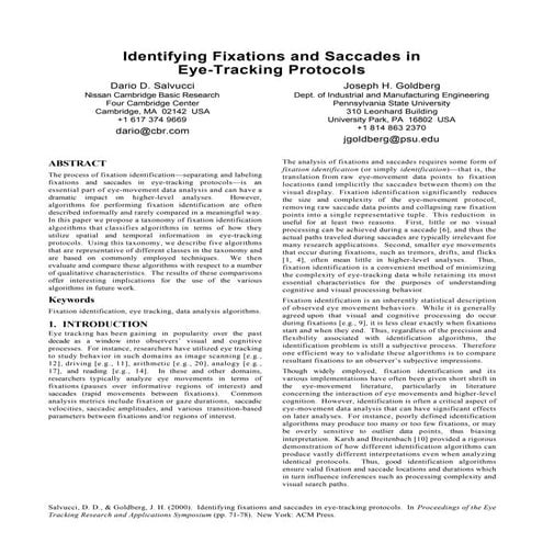 Identifying Fixations And Saccades In Eye Tracking Protocols Pdf Artificial Intelligence