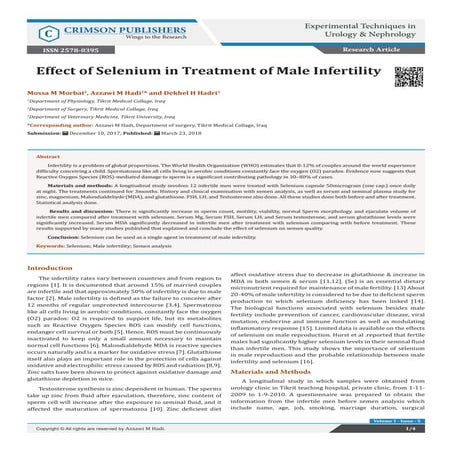 Effect of Selenium in Treatment of Male Infertility: Journal of ...