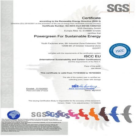 Powergreen for sustainable energy Certificate EU-ISCC-Cert-DE100 ...