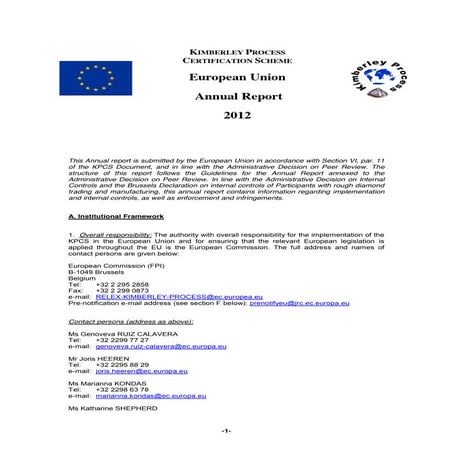 2012 KIMBERLEY PROCESS CERTIFICATION SCHEME European Union Annual ...