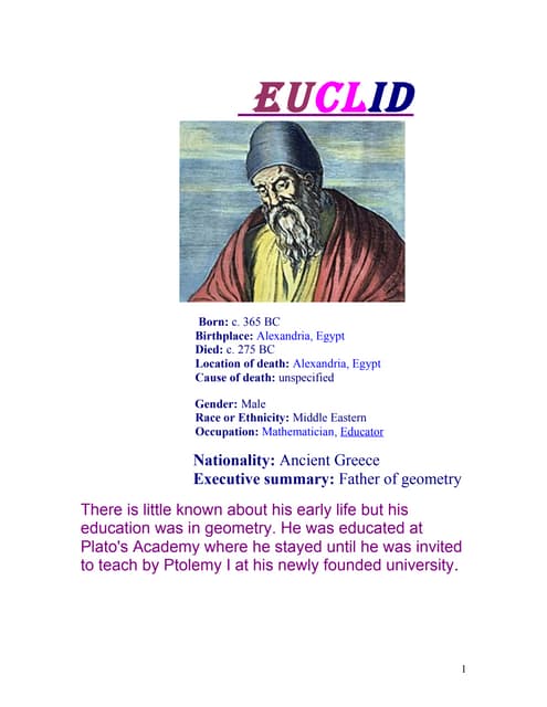 Euclid and his contribution in development of math | PPTX | Physics ...