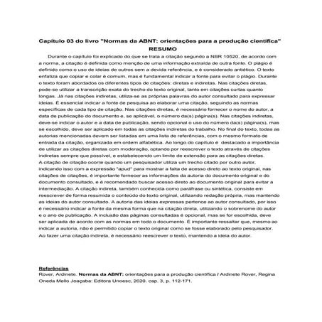 Resumo do Capítulo 3 do livro 'Normas da ABNT: orientações para a ...
