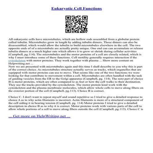 Eukaryotic Cell Functions | PDF