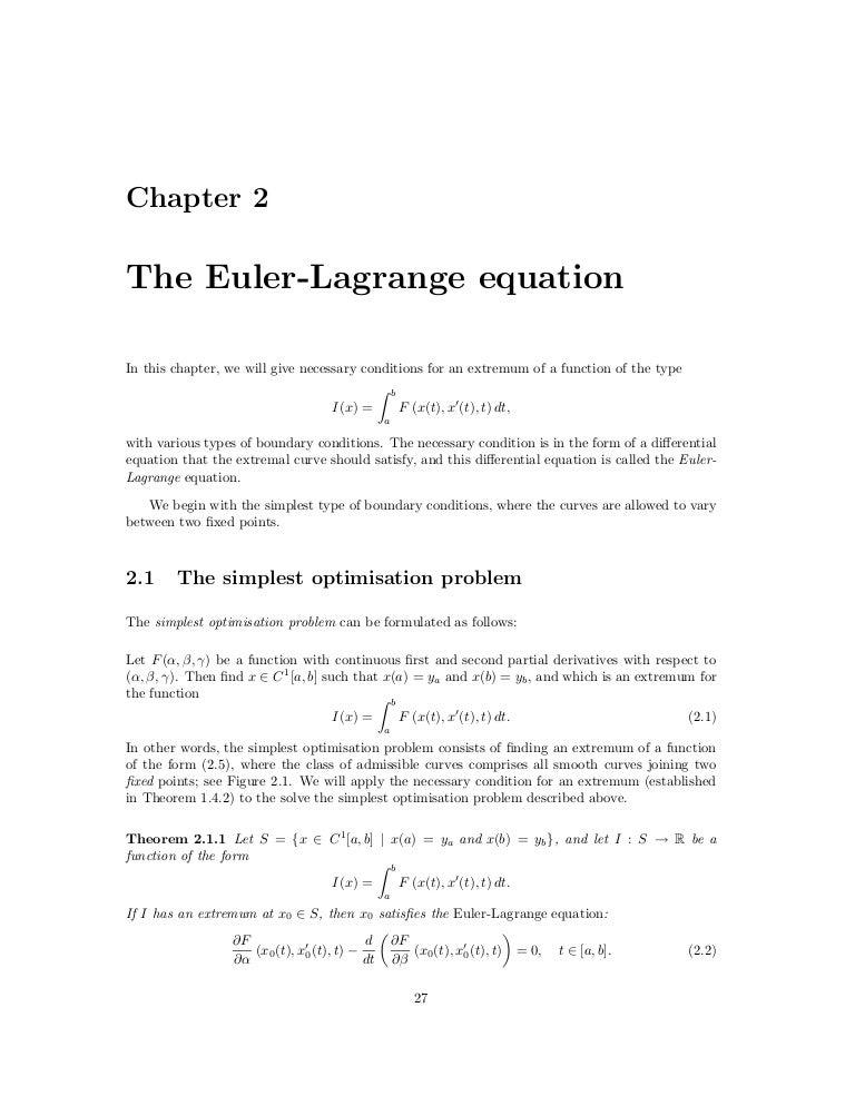 Euler Lagrange Equation Euler Lagrange Equation