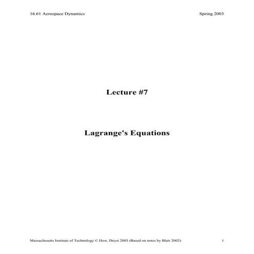 Euler Lagrange Equations Of Motion Mit Holonomic Constraints Lecture7 Pdf