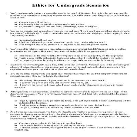 ethical scenarios | DOC | Career Advice | Careers