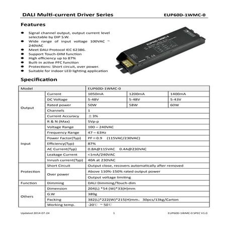 constant current dali driver EUP60D-1WMC-0 | PDF