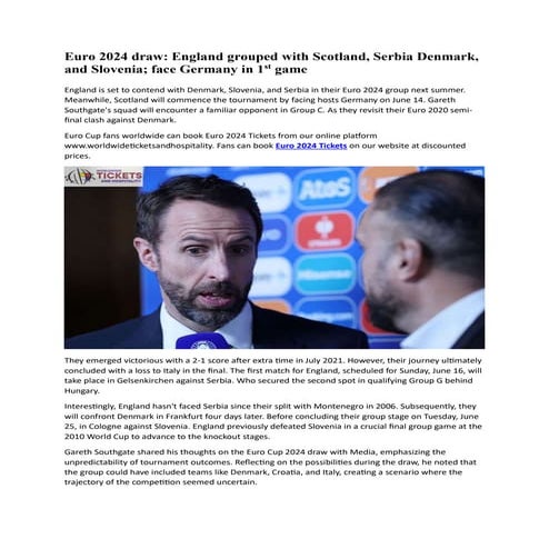Euro 2024 draw- England grouped with Scotland, Serbia Denmark, Slovenia; face Germany in opening ...