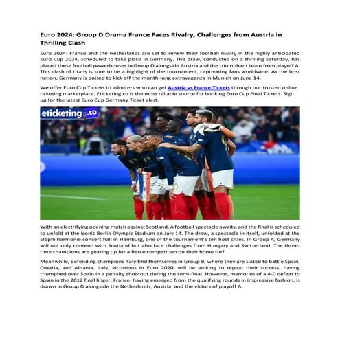 Euro 2024 Group D Drama France Faces Rivalry, Challenges from Austria ...