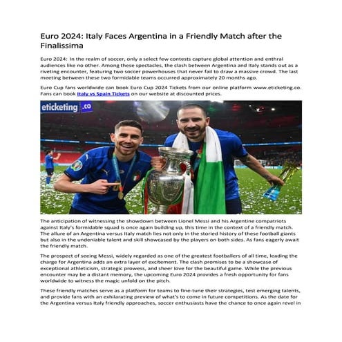 Euro 2024 Italy Faces Argentina in a Friendly Match After the ...