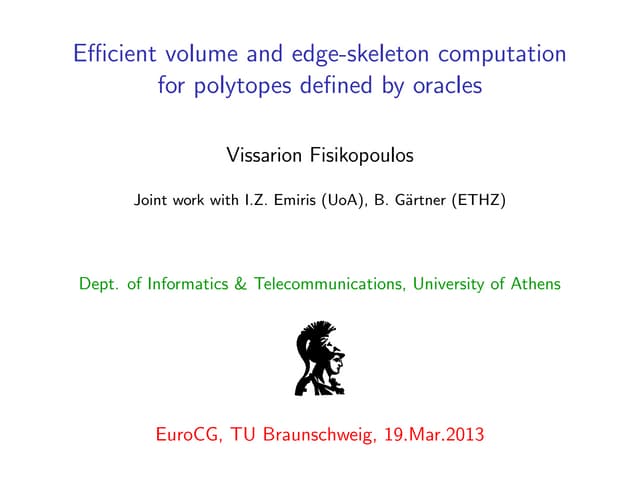 Efficient Volume And Edge Skeleton Computation For Polytopes Given By