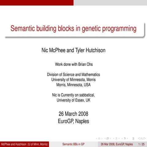 Semantic building blocks in genetic programming | PDF