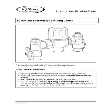Euromixer® Group Thermostatic Mixing Valve - Spec Sheet | PDF