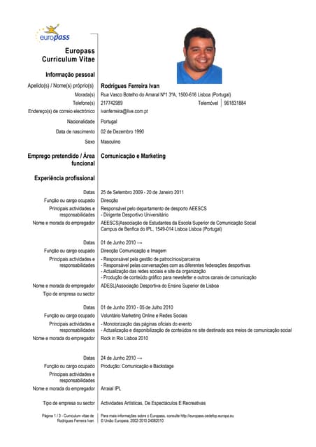 Europass CV example(Laurio Belo) | PDF