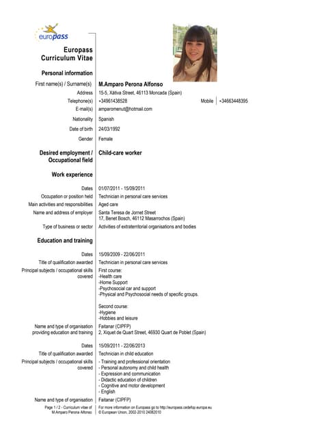 Europass CV Format | DOCX | Resume Writing and Advice | Job Search