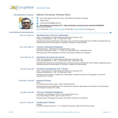Europass cv-20150817-teixeira silva-pt | PDF