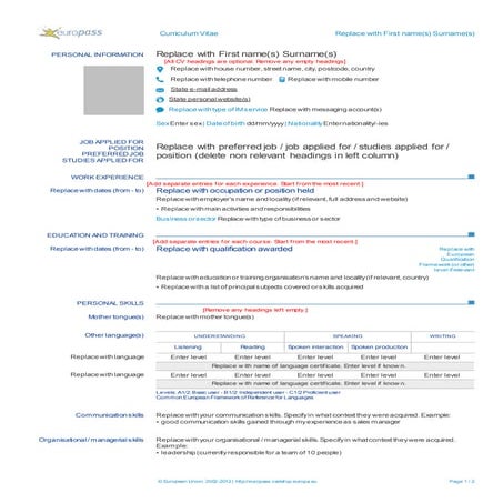Europass Cv Format Docx