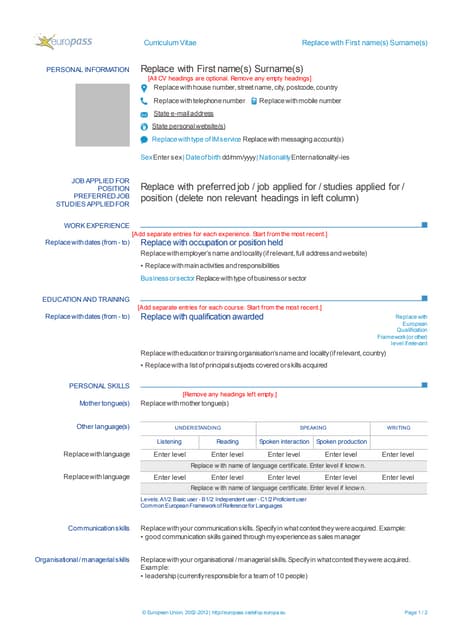 Europass Cv Format Docx