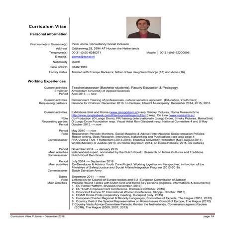 Europass CV update Peter Jorna December 2016 | PDF | Education